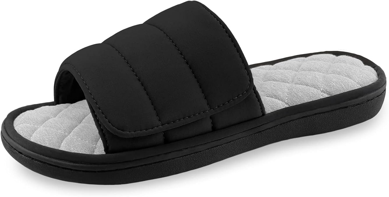 WEB&MORDEN Men’s Adjustable Open Toe Slide Bedroom slippers Cozy Memory ...