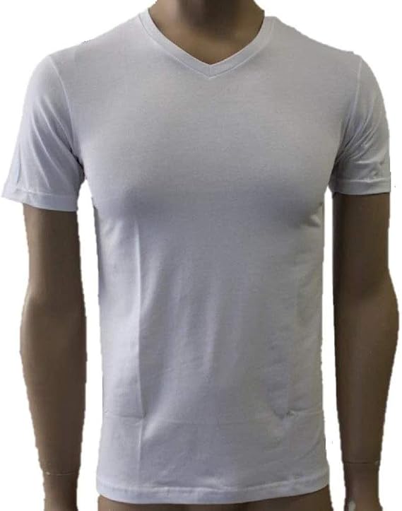 Lancetti Maglia Uomo Mezza Manica Scollo a V Cotone Bielastico Bianca ...