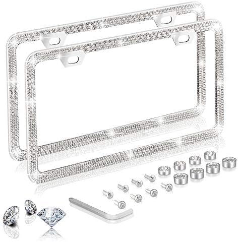 ONCHA Bling Rhinestone Thin Border White License Plate Frame for Women ...