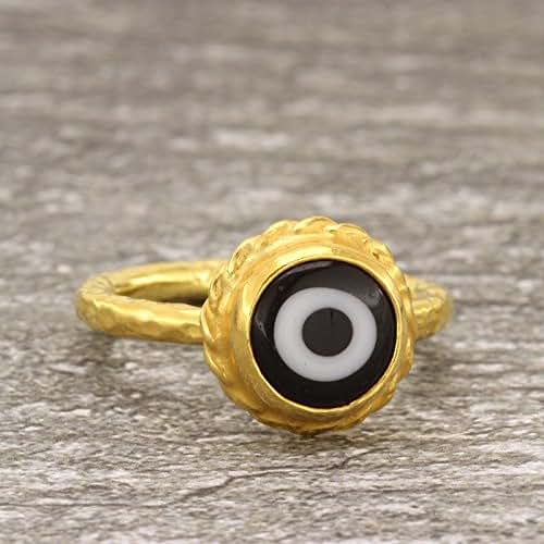 Amazon.com: 925 Solid Sterling Silver Black Evil Eye 24K Yellow Gold ...