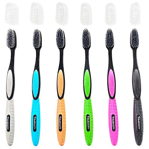 Trueocity Extra Soft Charcoal Toothbrush (4 Pack) Black and White Tooth ...