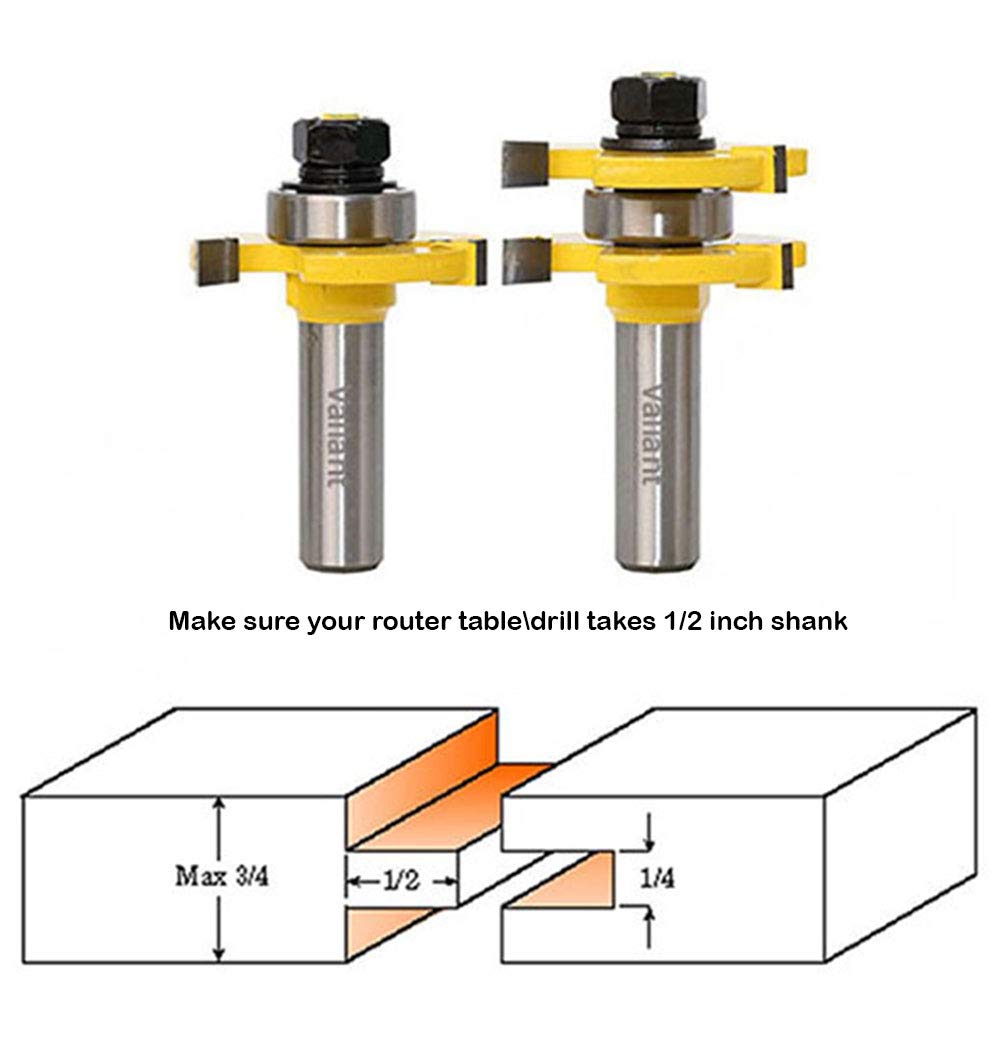 Valiant Tongue & Groove Router Bit Set with Adjustable 1/2 Inch Shank ...