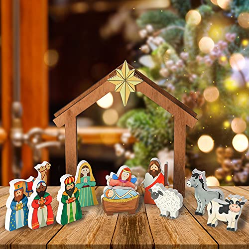 JOHOO Kids Nativity Wooden Set 12pcs First Christmas Story Decoration Holiday Manger Nativity johoo-kids-nativity-wooden-set-12pcs-first-christmas-story-decoration-holiday-manger-nativity