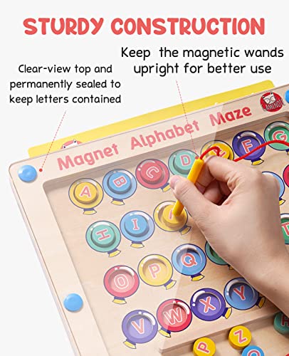 GAMENOTE Magnetic Alphabet Maze Board with 4 Activity Cards, Wooden ...