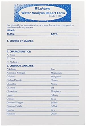 LaMotte 1583 Pad of Water Analysis Report Forms, 25 Forms per Pad ...