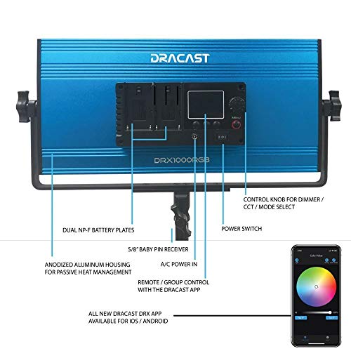 Dracast X Series LED1000 RGB + Bi-Color LED 3 Light Kit with Injection Molded Travel Case | App ...