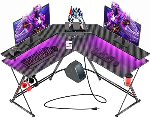 SEVEN WARRIOR Gaming Desk 50.4” with LED Lights & Power Outlets, L ...