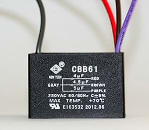 Amazon.com: NEW TECH 4uf+4.5uf+5uf 4 WIRE CEILING FAN CAPACITOR CBB61 ...