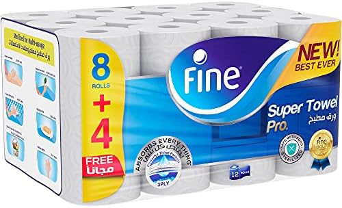 Fine® Kitchen Paper Towel Roll, 60 Sheets X 3 Ply, 12 Rolls. Fine Super ...