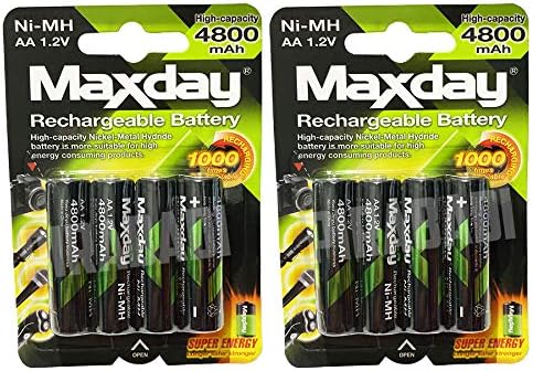 Lot DE 8 Piles Maxday Batteries AA LR03 1.2V NI-MH Rechargeable Battery ...