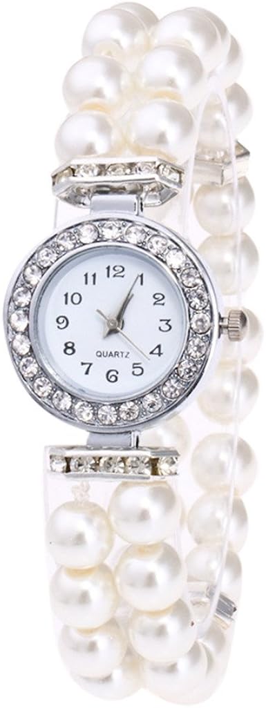 Pearl String Watch, Janly® Fashion Rhinestone Round Strap Quartz Wrist ...