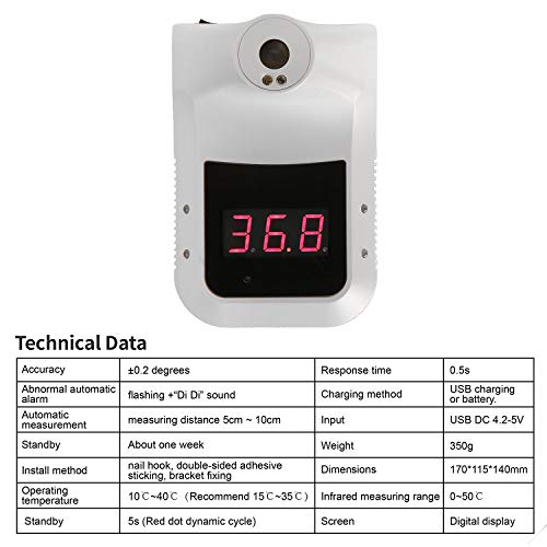 LETUSTO Wall-Mounted Infrared Forehead K3 Thermometer - Non-Contact Instant Reading Digital ...