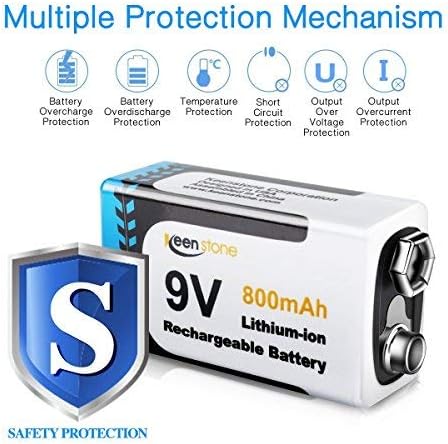 9V 800mAh Rechargeable Batteries and Charger, Keenstone 9V PP3 Lithium ...