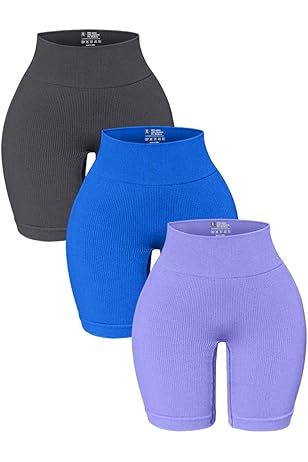 3 Pack High Waisted Yoga Shorts for Women Ribbed Seamless Tummy Control ...