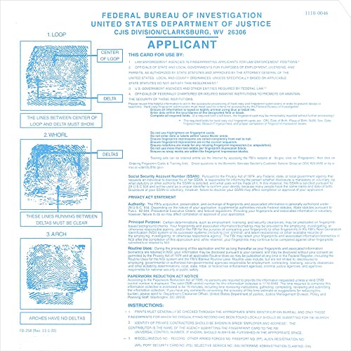FD-258 ATF NFA Fingerprint Kit, Five Cards, Ink And Directions on ...