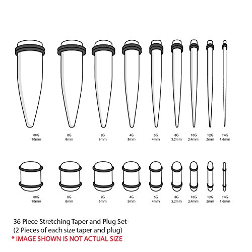 BodyJ4You 36PC Gauges Kit Ear Stretching 14G-00G Black White Splatter Acrylic Taper Plug ...