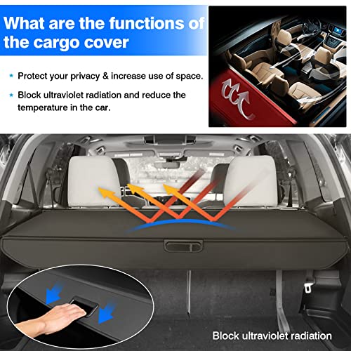 Powerty Compatible with Cargo Cover Honda Pilot 2016-2022 Behind 2nd Row Seats Retractable Trunk ...