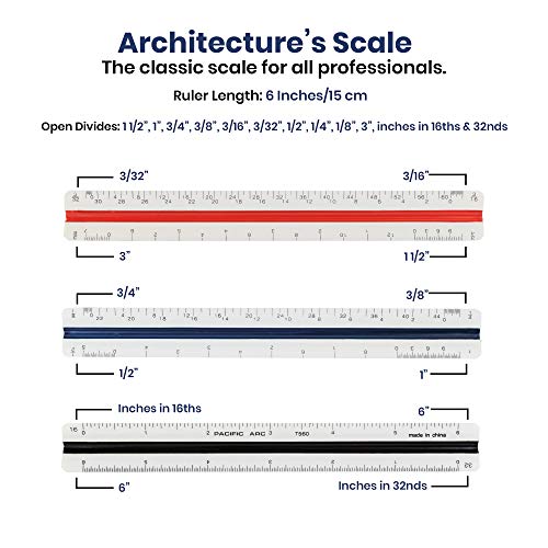 Pacific Arc Architectural Scale Ruler, 6" Scale Ruler for Architectural ...