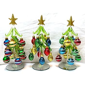 Amazon.com: LSArts Glass Christmas Tree with Ornaments, Clear, 6 Inch ...