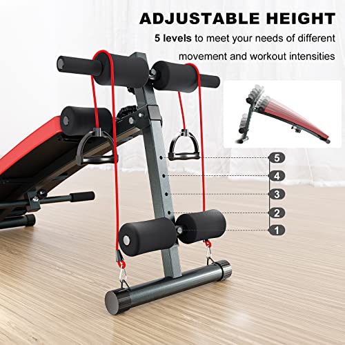Adjustable Sit Up Bench for abs with Resistant Bands Incline Folding ...