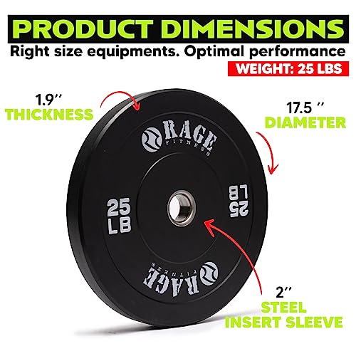 Rage Fitness 25lb Olympic Bumper Plates, 17.5" X 2" Rubber Weight Plate ...