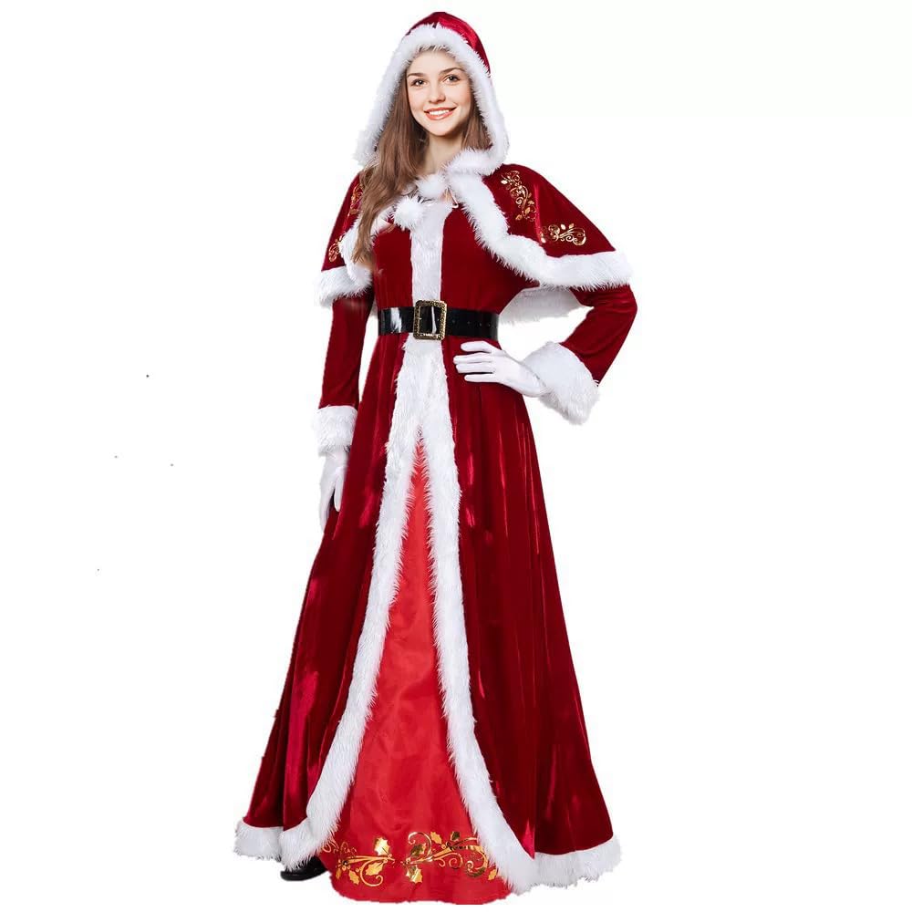 3 Pieces Christmas Women’s Mrs Claus Costume Set Christmas Cosplay Suit ...