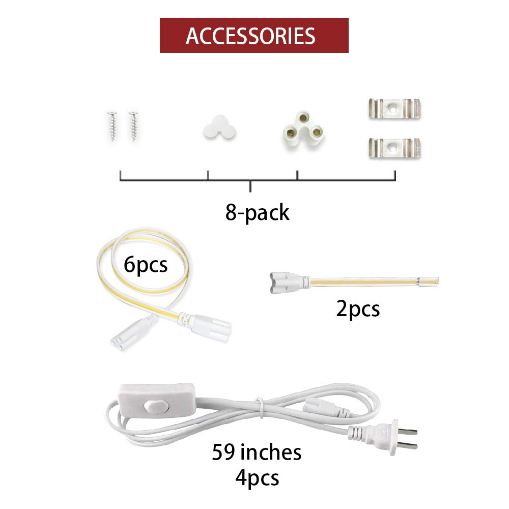 (Pack of 8) Kihung Under Cabinet Light 2ft, 10W, 1100lm, 4000K ...