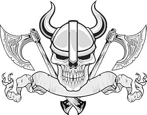 Amazon.com: EW Designs Cool Viking Skull with Axes and Ribbon Cartoon ...