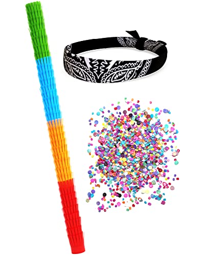 Multicolored 17.5” Wooden Pinata Buster Stick Set with Blindfold ...