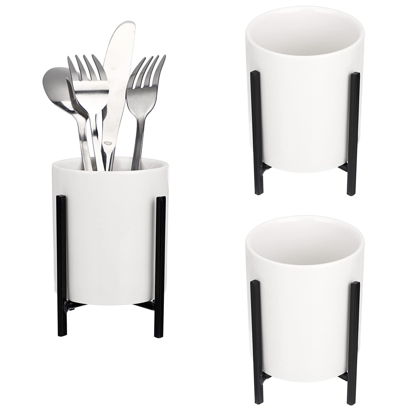 JUXYES Pack of 3 Ceramic Silverware Holder For Party Table, White ...