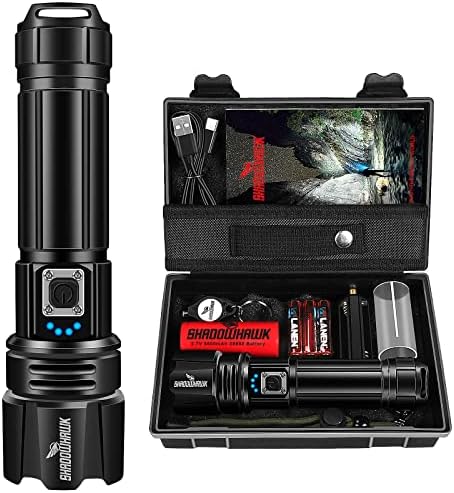 Shadowhawk Led 10000 Lumens Flashlight, XHP70.2 Rechargeable LED Flashlight, IP67 Waterproof ...