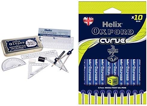 Helix Oxford Maths Set & Helix Oxford Curve Pens (Pack of 10 Blue Ink ...