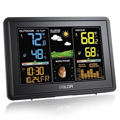 BALDR Weather Station Indoor Outdoor Thermometer Digital Color LCD Moon ...
