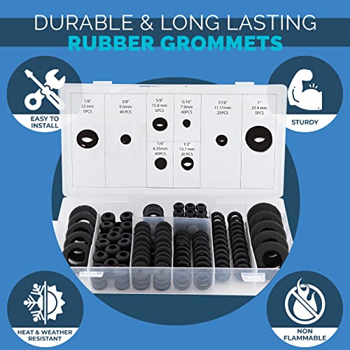 180pc 8 Sizes Rubber Grommet Kit - Includes Rubber Grommets for Wiring ...