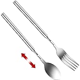 Amazon.com: Extendable Stainless Steel Long Fork and Spoon Set ...