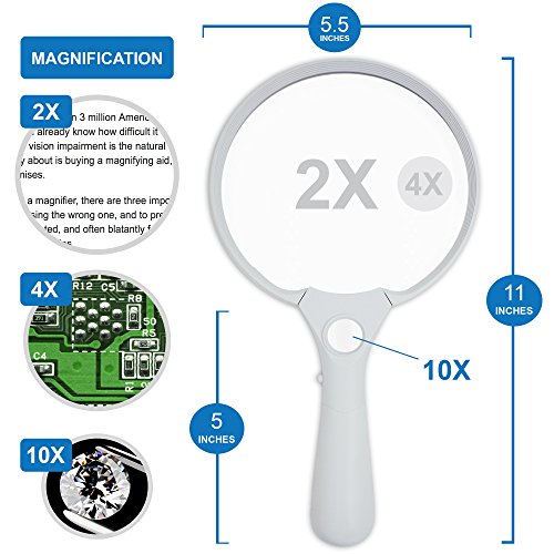 Fancii 5.5 inch Extra Large LED Handheld Magnifying Glass with Light ...