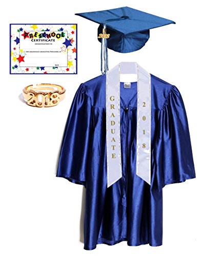 Blue Preschool Graduation Cap and Gown, Tassel, Sash, Ring, - Want It All