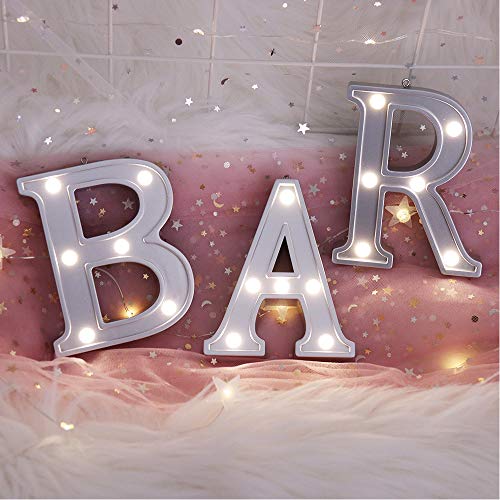 Decorative Illuminated BAR Marquee Word Sign (Silver Color 4.21" Tall ...