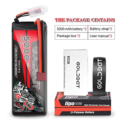 GOLDBAT LiPo Battery Pack Hard Case 5200mAh 2S 7.4V 50C RC Battery for RC Vehicle Hobby Models ...