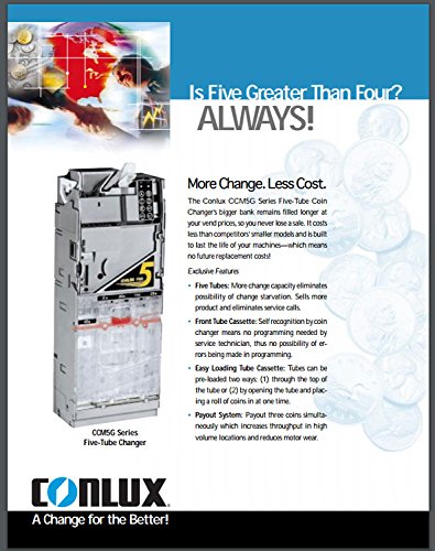 5,10,25,25,$1 Configuration Conlux CCM5G MDB 5 Tube Coin Mech ...