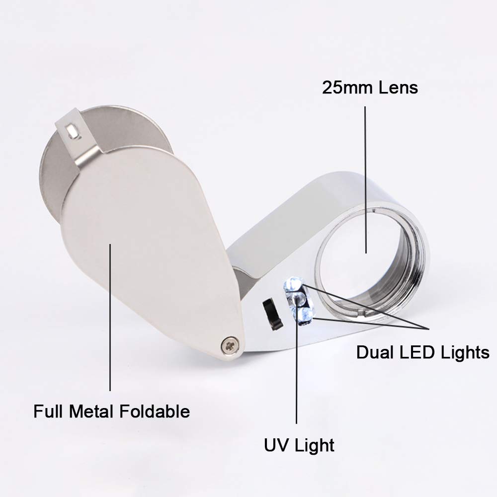 Mua 2 Pack 40X Metal Illuminated Jewelry Loop Magnifier, Magnifying ...