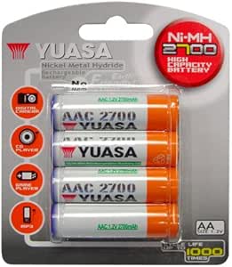 Amazon.com: Yuasa - 4 Pack 2700mAh AA NiMH Rechargeable Batteries with ...