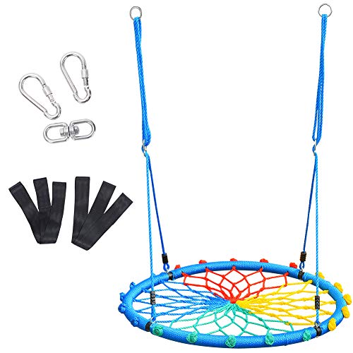 40 inch Vivid Color Spider Web Tree Swing with Swivel Tree Straps Net ...