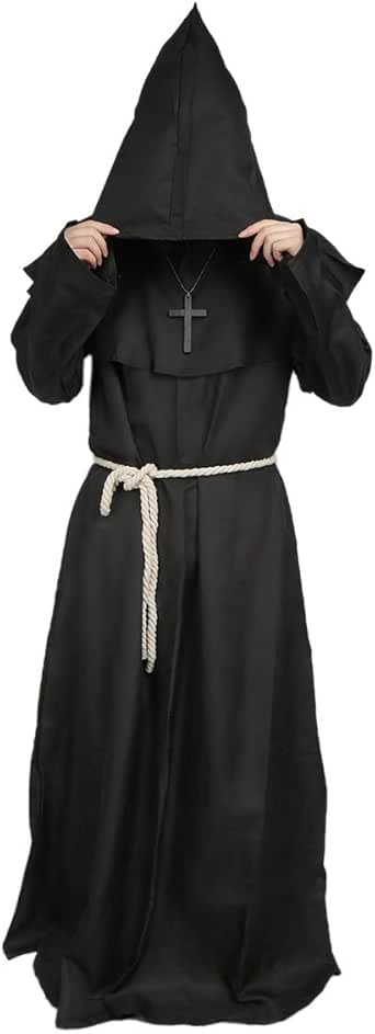 Amazon.com: Medieval Monk Robe Renaissance Priest Cape Hooded Friar ...