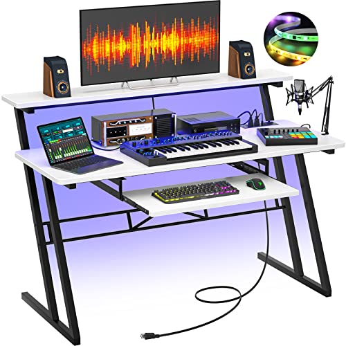 armocity Music Studio Desk with Power Outlets and RGB LED Lights, Music ...
