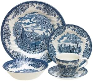 Amazon.com | Churchill China Brook Blue 20-Piece Dinnerware Set ...