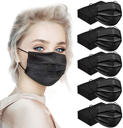 50 PCS Disposable Face Masks, Black Face Mask, 3 Ply Disposable ...