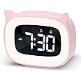 Amazon.com: NESIFEE Pink Alarm Clock with Night Light, Cute Cat Alarm ...