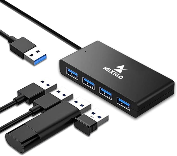NexiGo 2021 - Extensión multipuerto USB de 4 puertos ultra delgado 3.0 Hub multipuerto, cable de ...