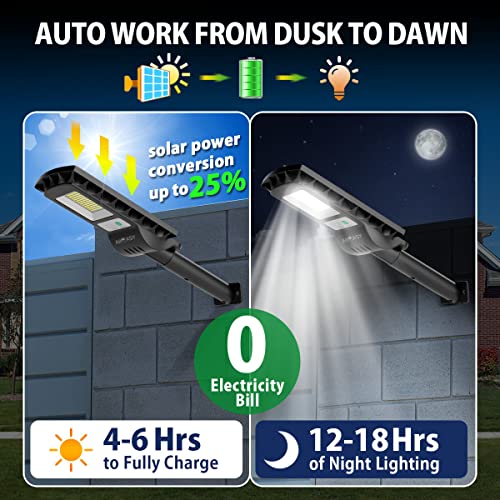 AllEASY Solar Street Lights Outdoor Waterproof, 2-Pack 60W 180 LED Street Lights Solar Powered ...